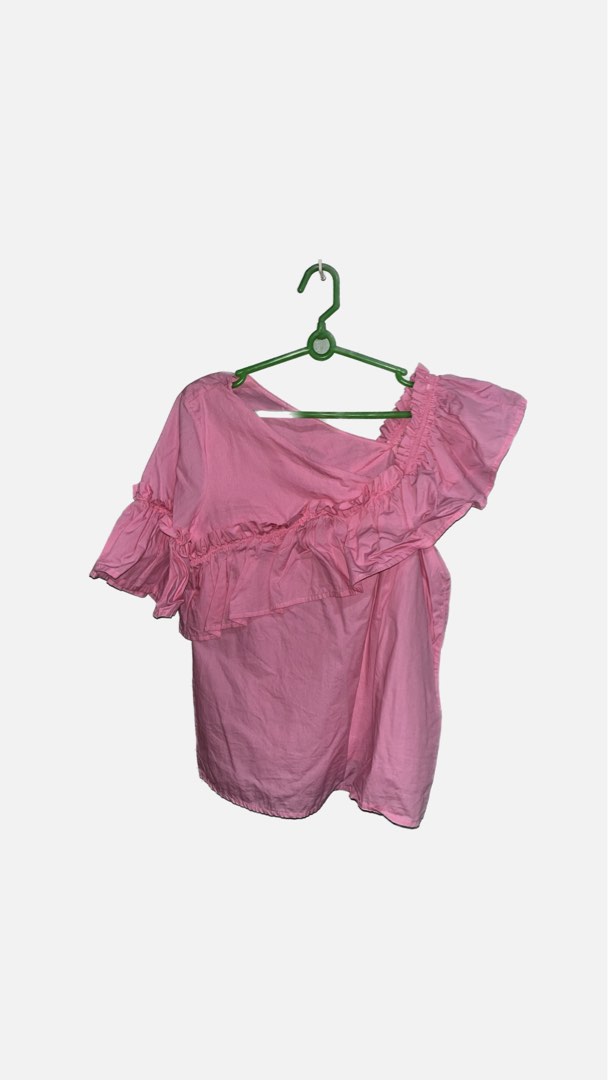 Mango Pink Ruffled One Shoulder Top, Women's Fashion, Tops, Blouses on ...