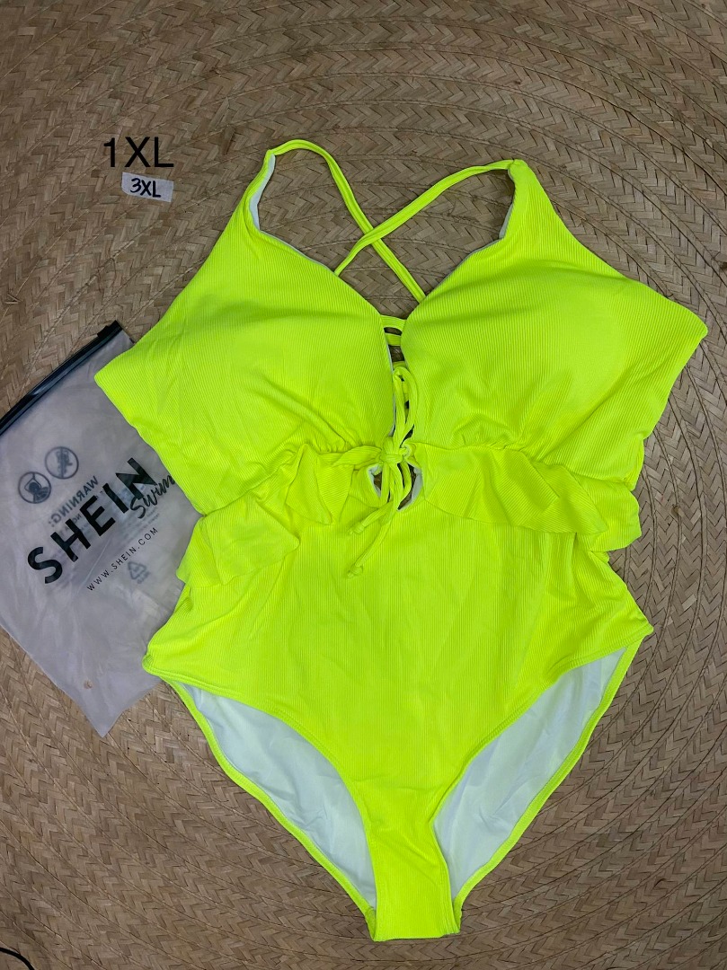 Plus size neon yellow one piece shein swimwear on Carousell
