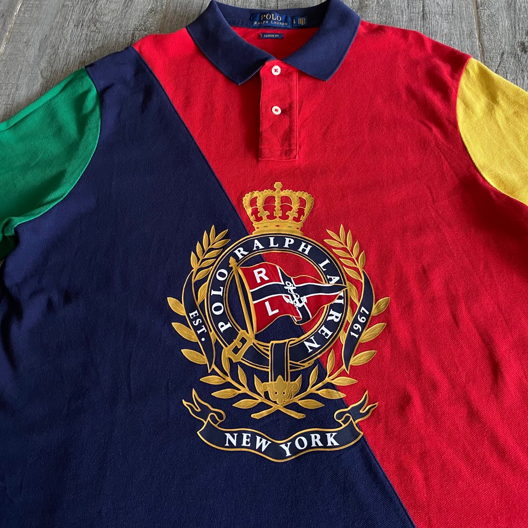 Ralph Lauren Polo shirt Big Crest Logo Multi Color cut n sew, Men's ...