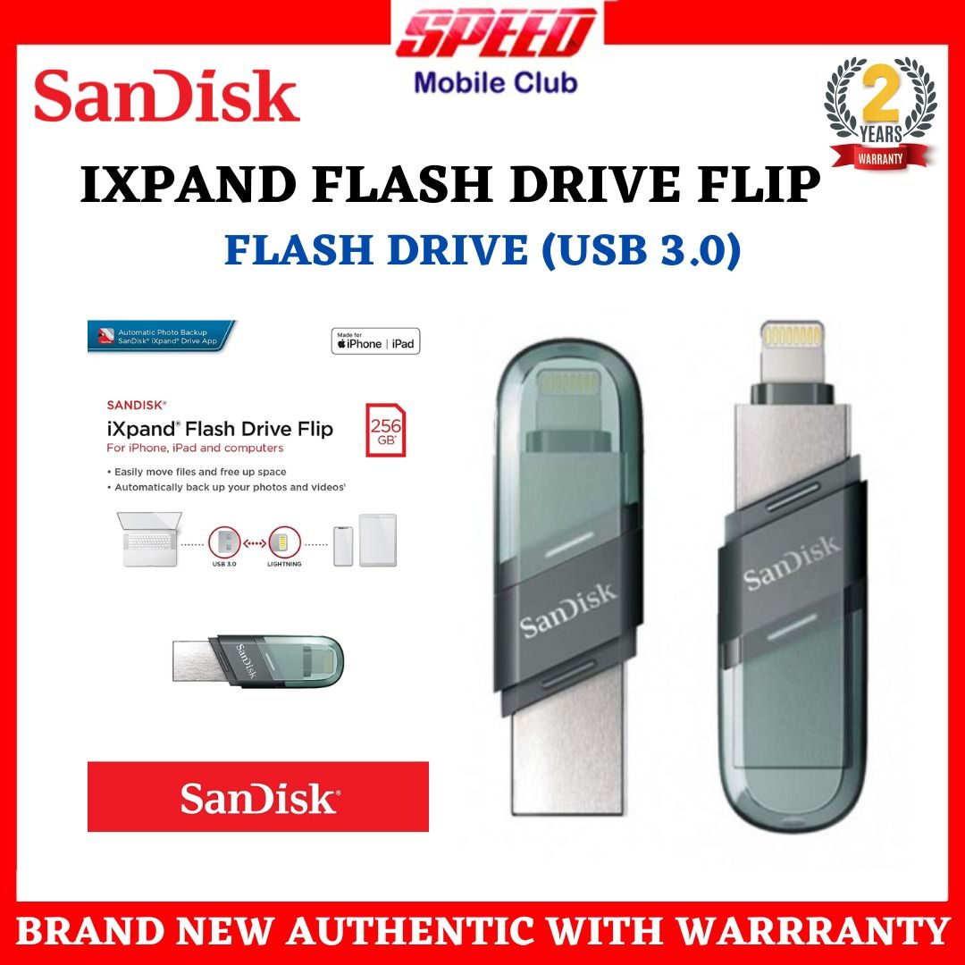 SanDisk iXpand Flash Drive Flip USB 3.0 (64GB & 128GB & 256GB) for iOS ...