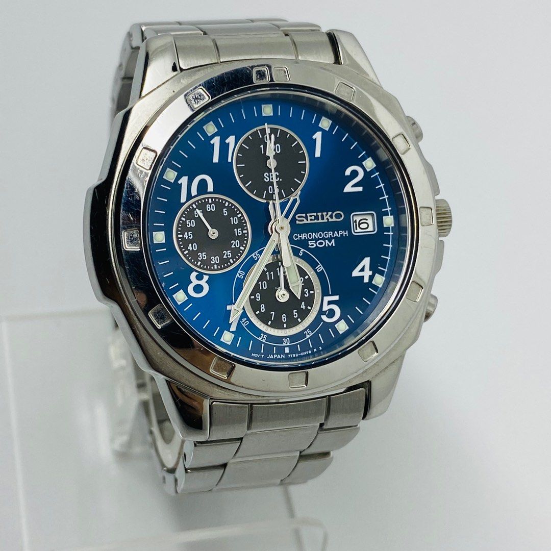 Seiko 7T92-0CA0 Chronograph Blue Panda, Fesyen Pria, Jam Tangan di ...