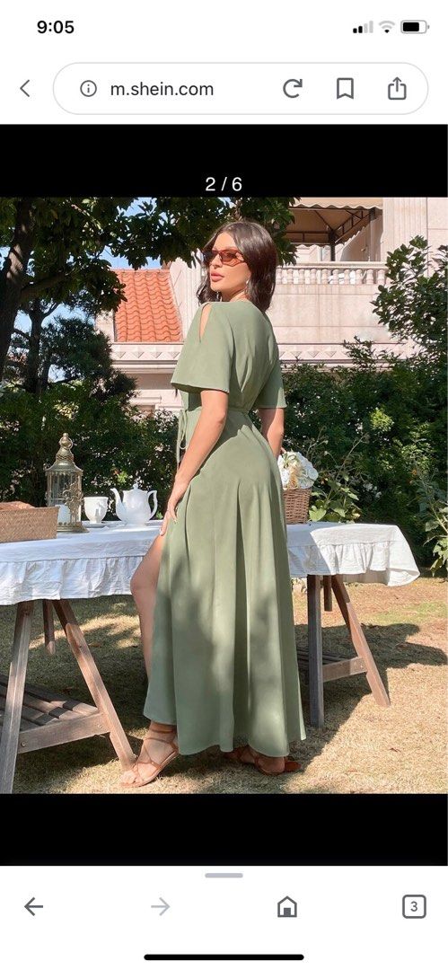 Shein Sage Green Overlap Wrap Maxi Sheer Dress on Carousell
