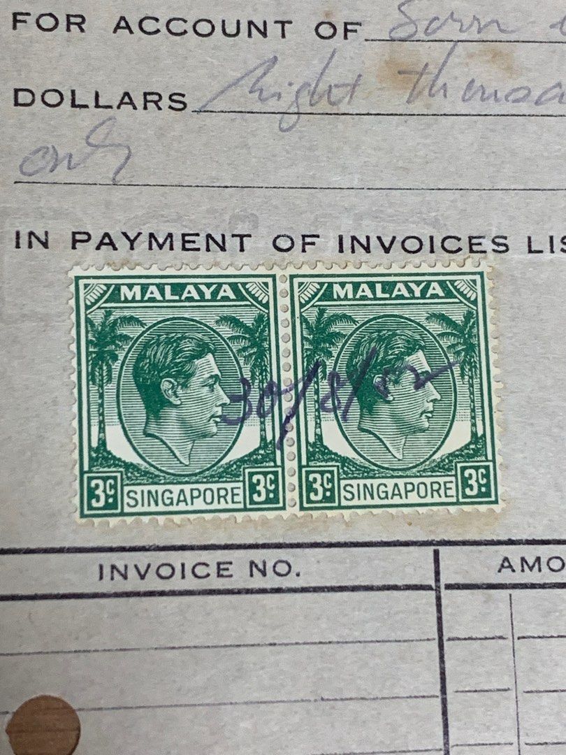 Singapore 1952 Standard Vacuum (now ExxonMobil) Tax revenue receipt doc ...