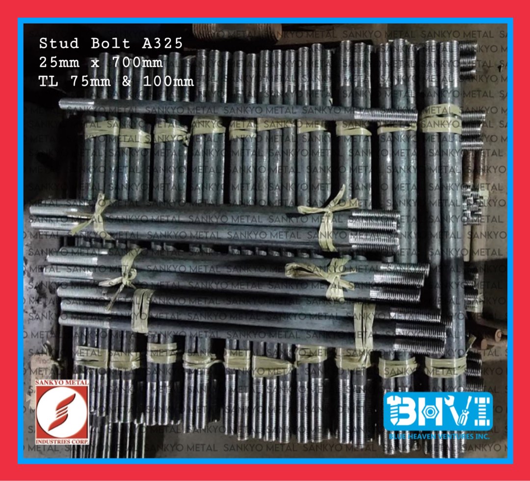 Stud Bolt or Anchor bolt A325 25mm x 700mm with thread of 75mm and ...