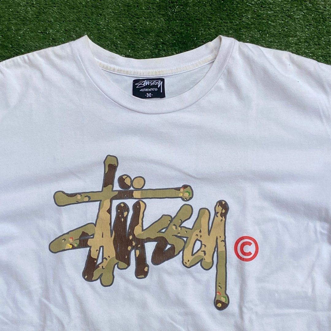 STUSSY CAMO SPELL OUT LOGO SHIRT on Carousell