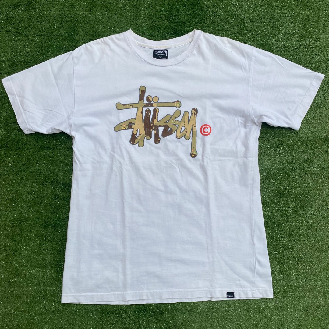 STUSSY CAMO SPELL OUT LOGO SHIRT on Carousell