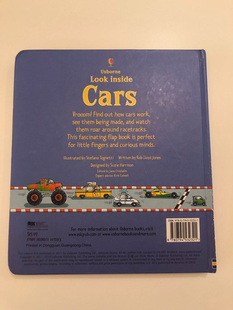 Usborne Look Inside Cars, 興趣及遊戲, 書本 & 文具, 小朋友書 - Carousell