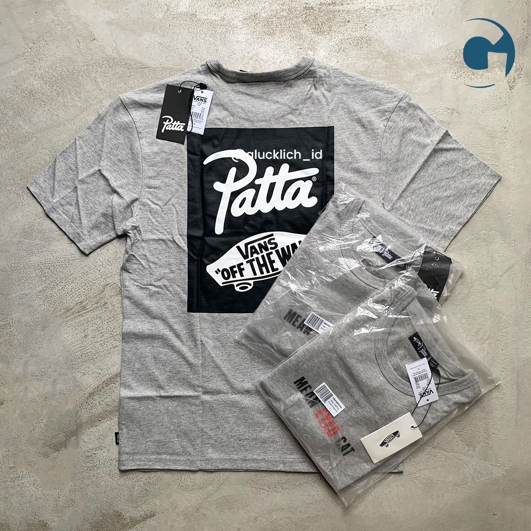 Vans Vault, X Patta Logo Tee in Grey, Fesyen Pria, Pakaian , Atasan di ...