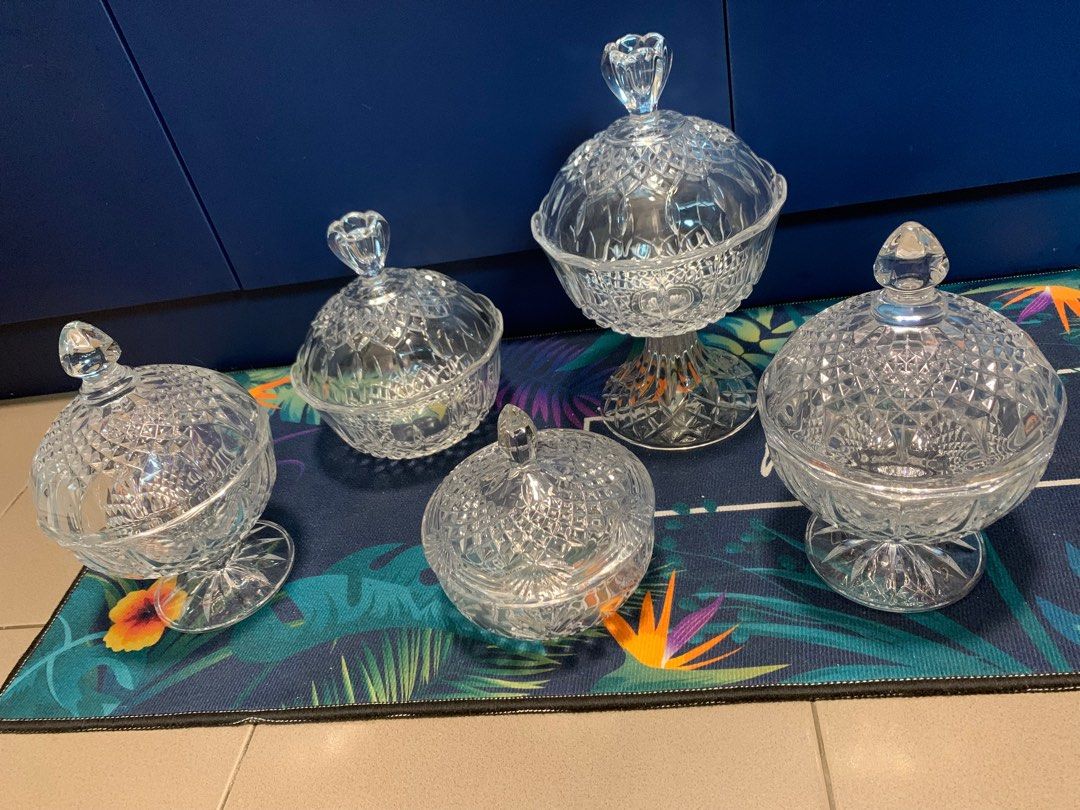 Vintage Crystal lidded candy Dish SET, Furniture & Home Living, Home ...