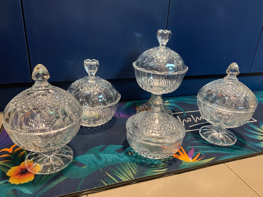 Vintage Crystal lidded candy Dish SET, Furniture & Home Living, Home ...