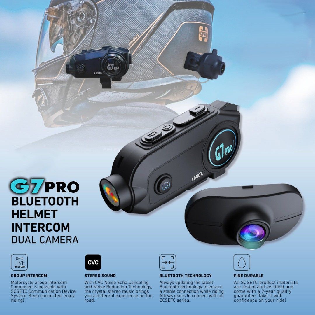 Airide G7pro Dual Camera interCom Bluetooth Wi-Fi Headset for extreme Riders monitoring ...