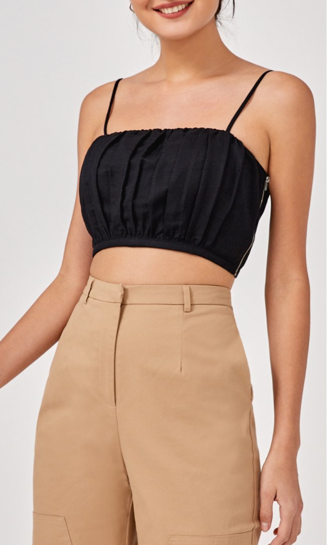 Alexi Linen Padded Bustier Crop Top (black), Women's Fashion, Tops ...