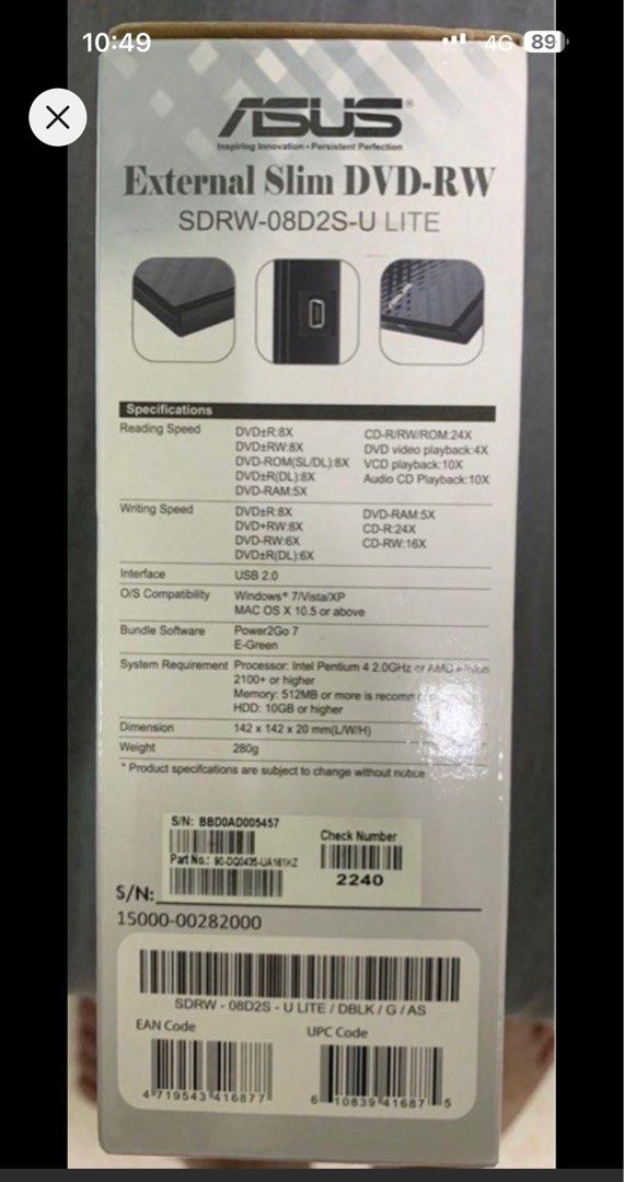 Asus External DVD Writer, Computers & Tech, Parts & Accessories, Other ...