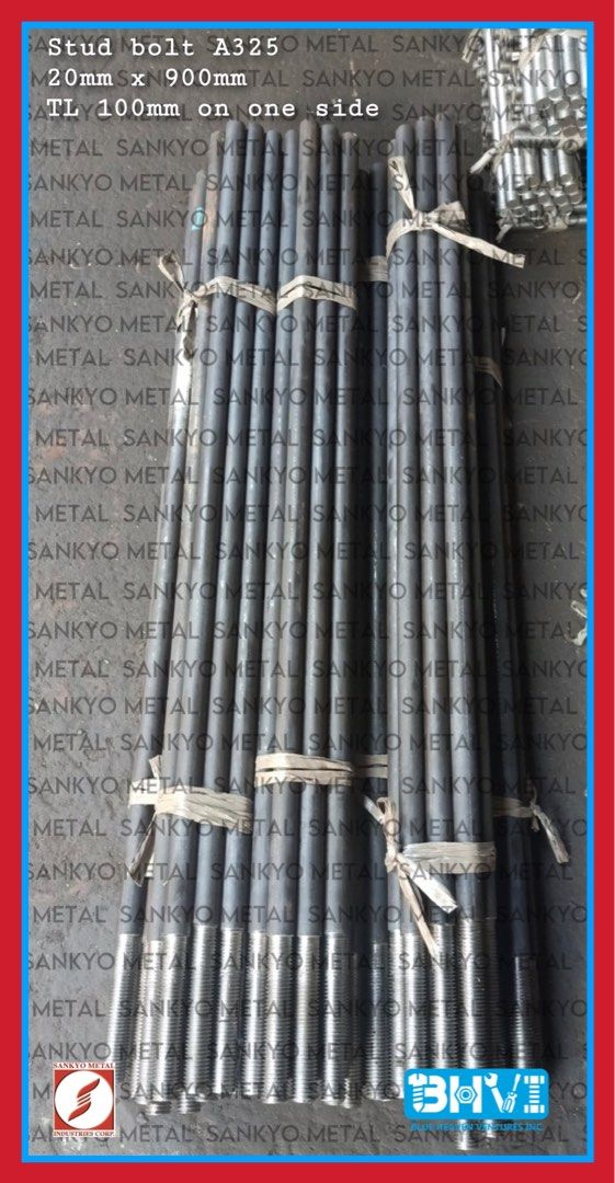 Black Iron Stud Bolt A325 20mm x 900mm with 100mm thread on one side on ...
