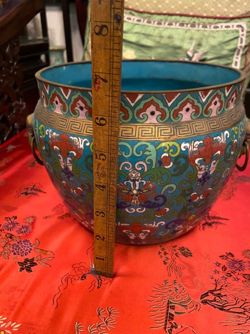Chinese Cloisonne Enamel Fu lu Lion head handle Pot Jar Crock, Hobbies ...