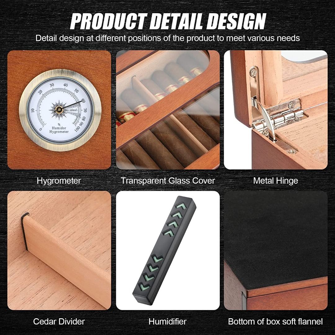 COOL KNIGHT Cigar Humidor with Front Hygrometer, Humidifier and ...