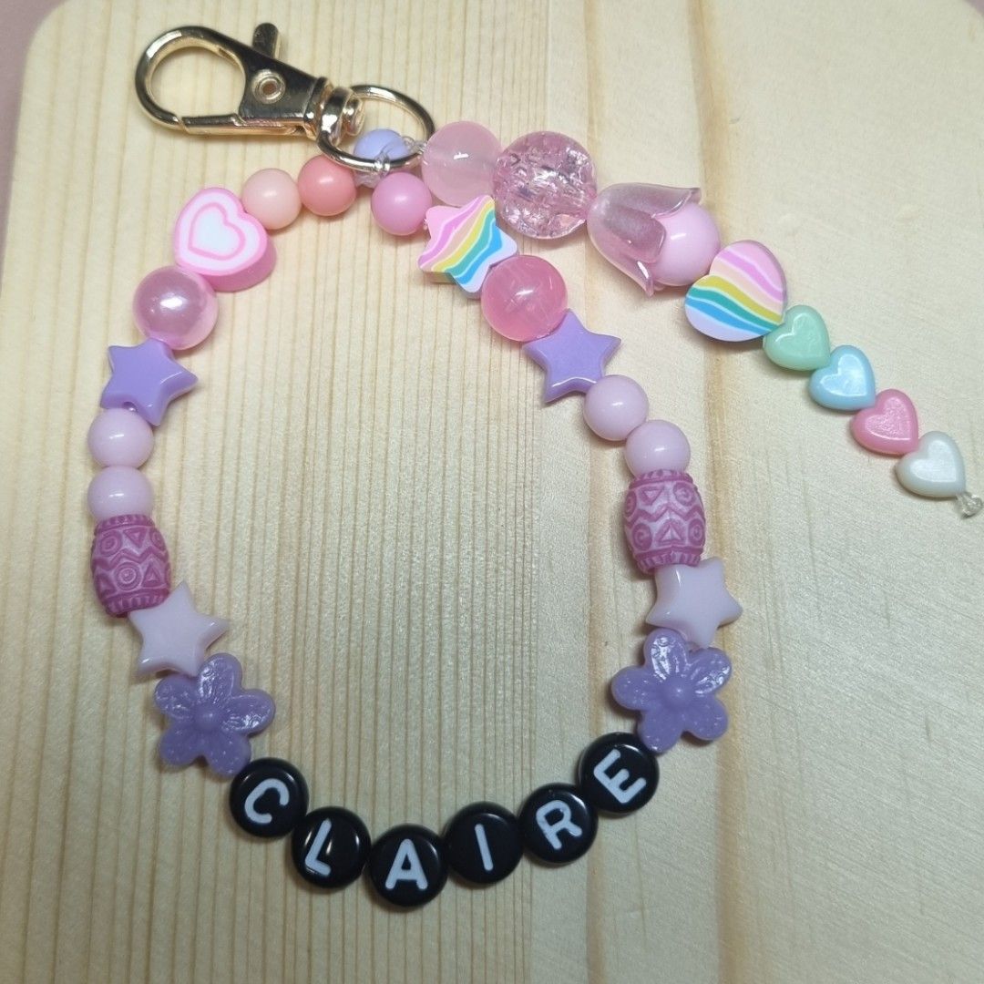 Customise name keychain / charm, Women's Fashion, Watches & Accessories ...