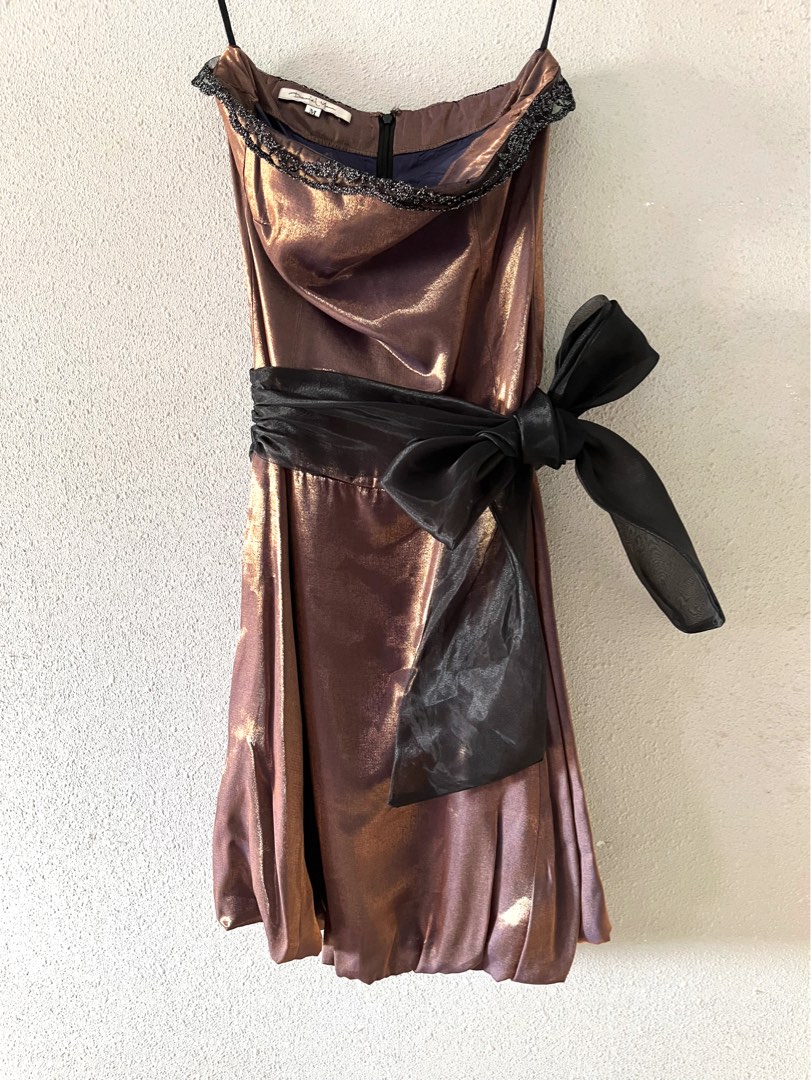 Daniel Yam Copper Strapless Bubble Hem Party Dress, Women's Fashion ...