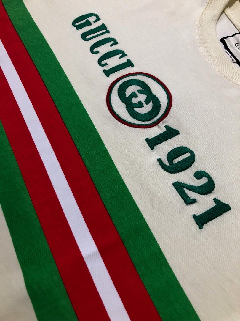 GUCCI 1921 EMBROIDERED SCRIPT T-SHIRT, Men's Fashion, Tops & Sets, Tshirts & Polo Shirts on ...