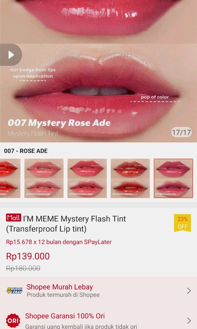 Im meme Mystery flash tint (transferproof lip tint), Kesehatan & Kecantikan, Rias Wajah di Carousell