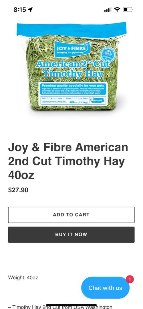 Joy and fibre 2nd cut Timothy Hay, Pet Supplies, Pet Food on Carousell