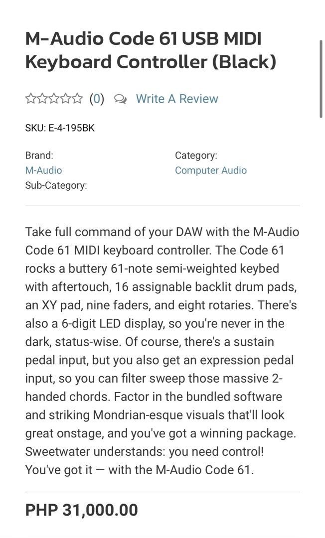 M-Audio Code 61 USB MIDI Keyboard Controller (Black), Hobbies & Toys, Music & Media, Musical ...