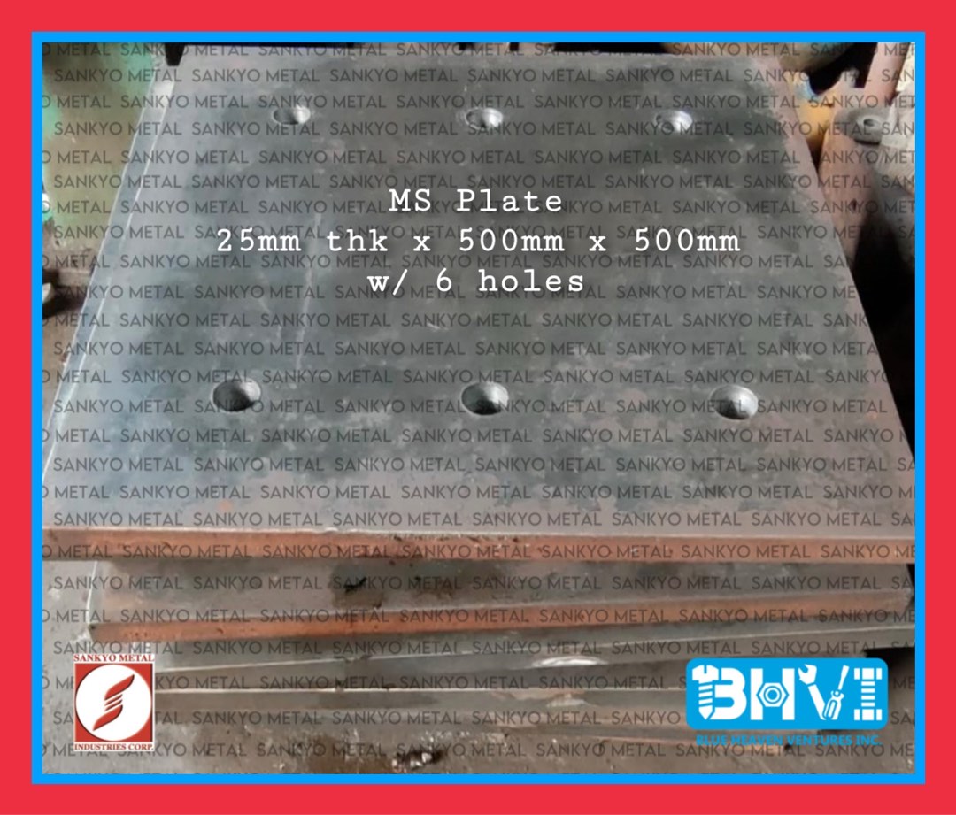 MS Plate or Baseplate 25mm thickness x 500mm x 500mm with 6 holes ...