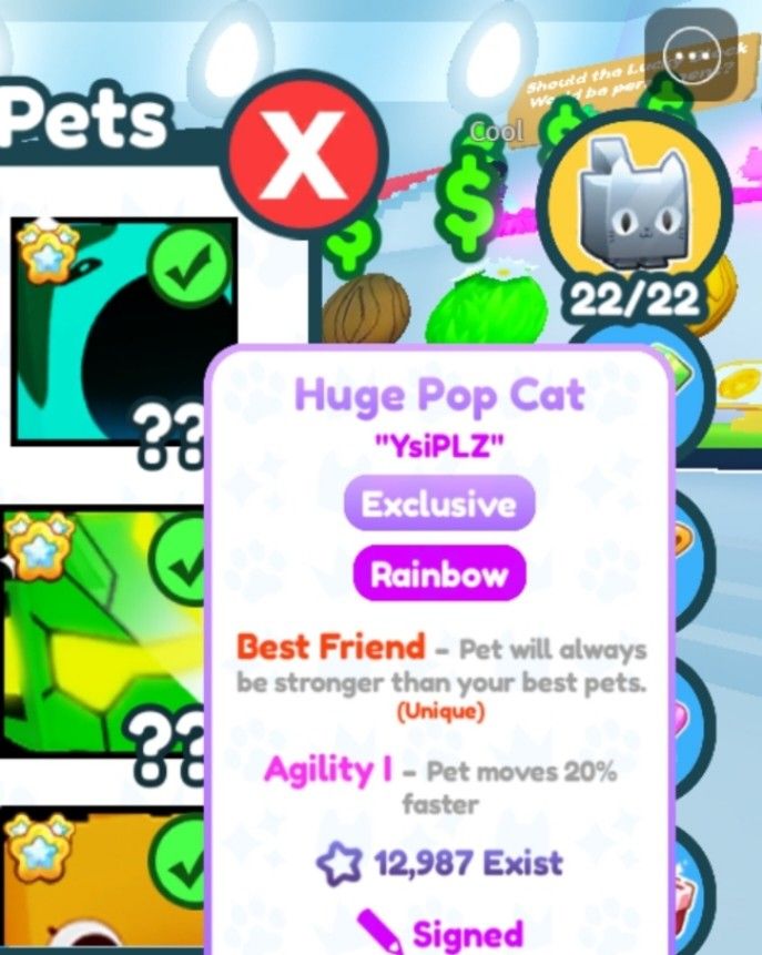 Pet Simulator X Rb huge pop cat, Video Gaming, Gaming Accessories, In ...