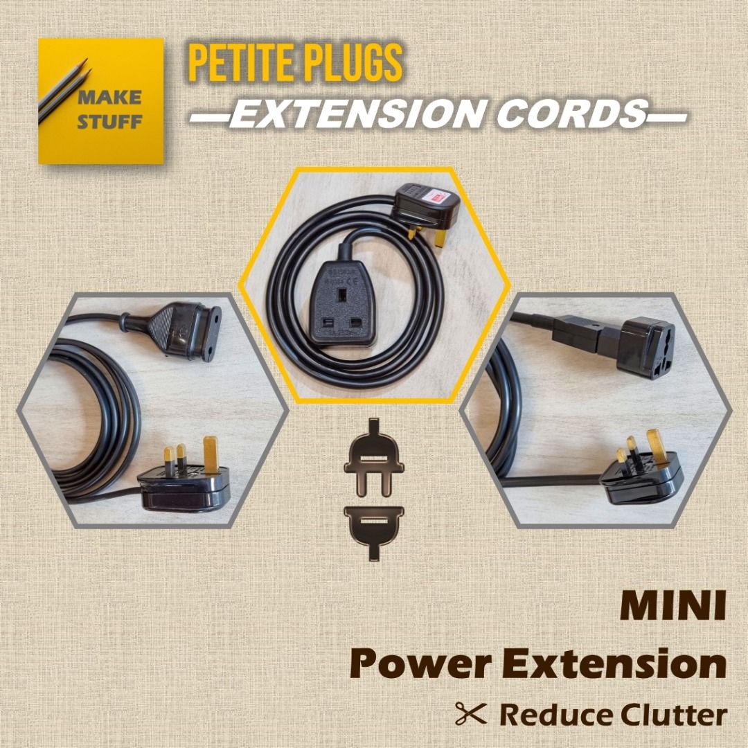 PETITE PLUGS Mini Power Extension Cables Compact Small Custom Length ...