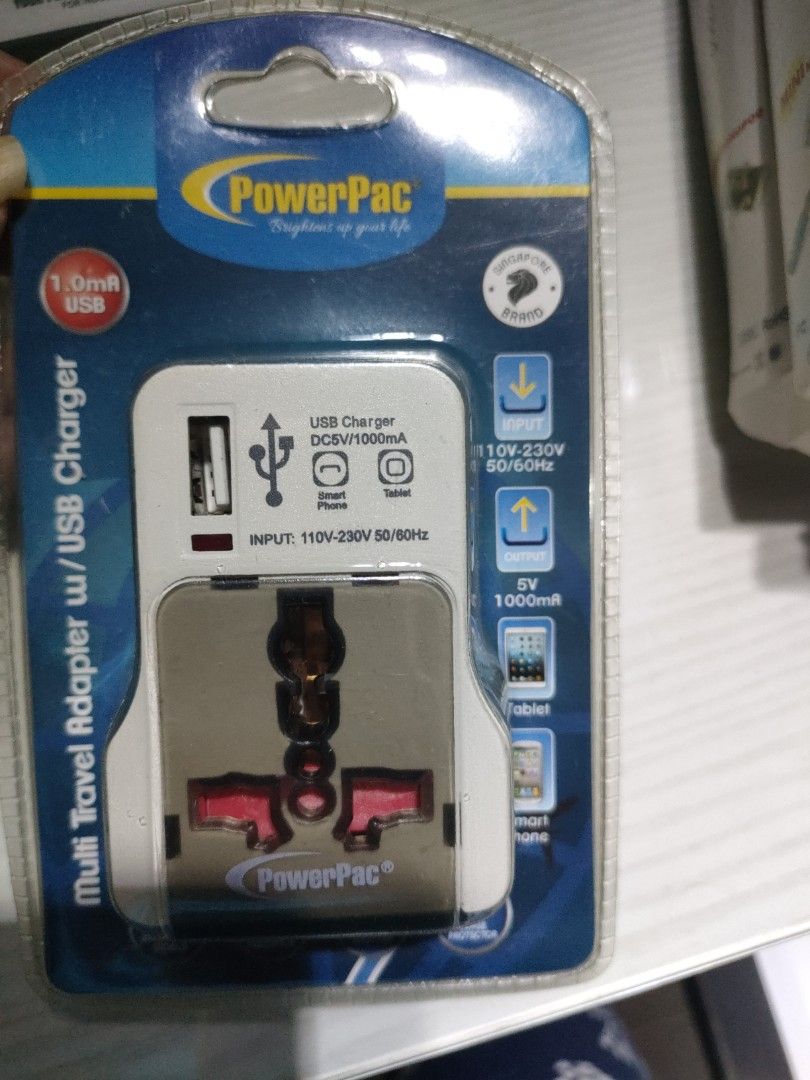 Powerpac multi travel Adaptor with USB charger, Computers & Tech ...