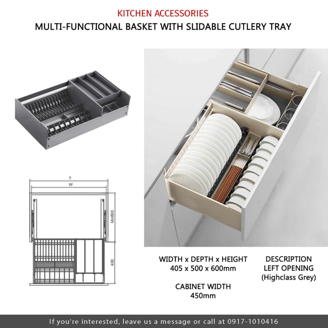 MULTI-FUNCTIONAL BASKET WITH SLIDABLE CUTLERY TRAY, Furniture & Home ...