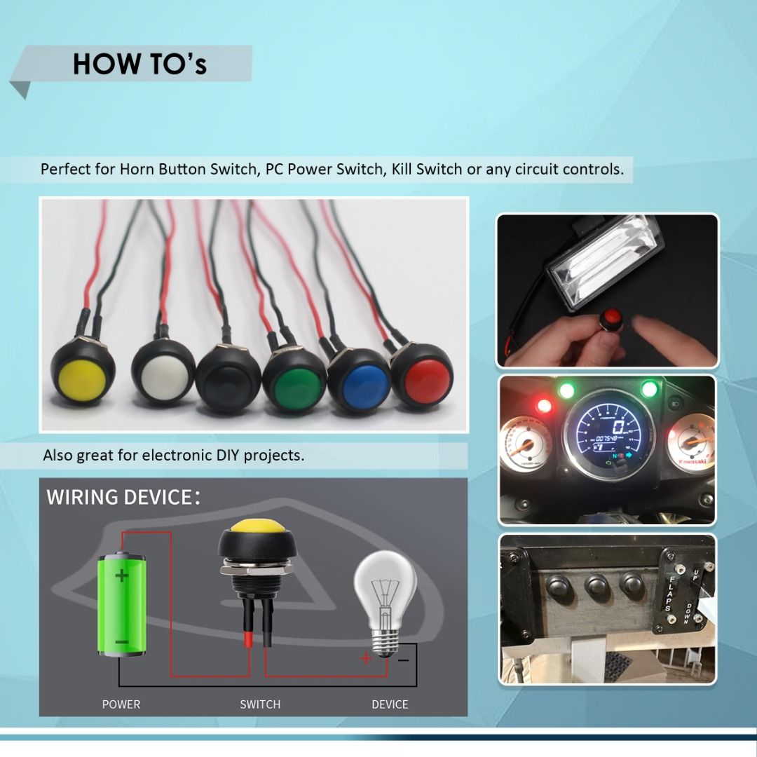 PUSH BUTTON MOMENTARY SWITCH ON-OFF, PBS-33B 2-PIN 12mm 12V 3A, with ...