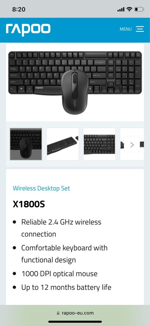 Rapoo wireless keyboard and mouse, Computers & Tech, Parts ...