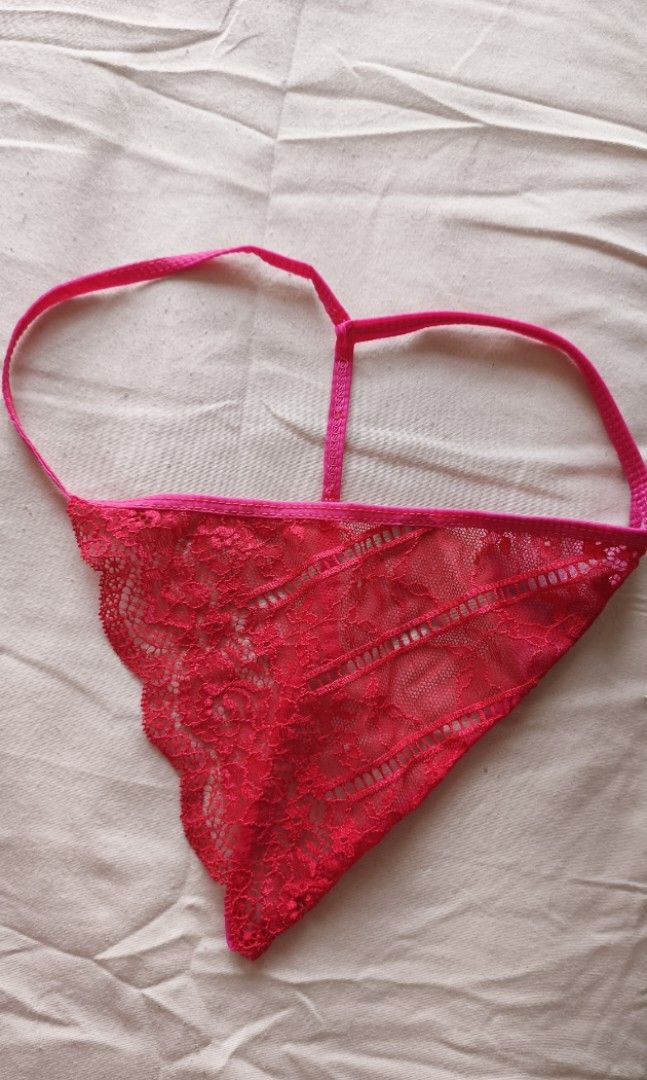 Red satin lingerie - backless set with g string, Women's Fashion, New ...