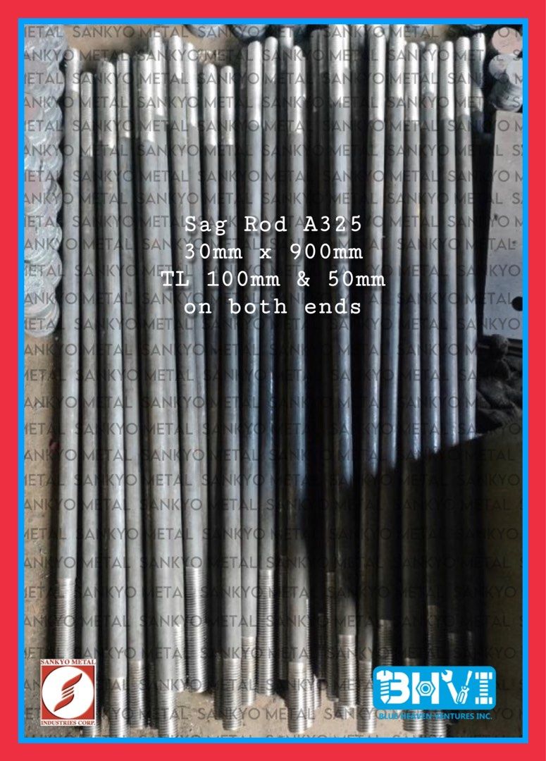 Sag Rod or Anchor Bolt A325 30mm x 900mm with 100mm & 50mm thread on ...