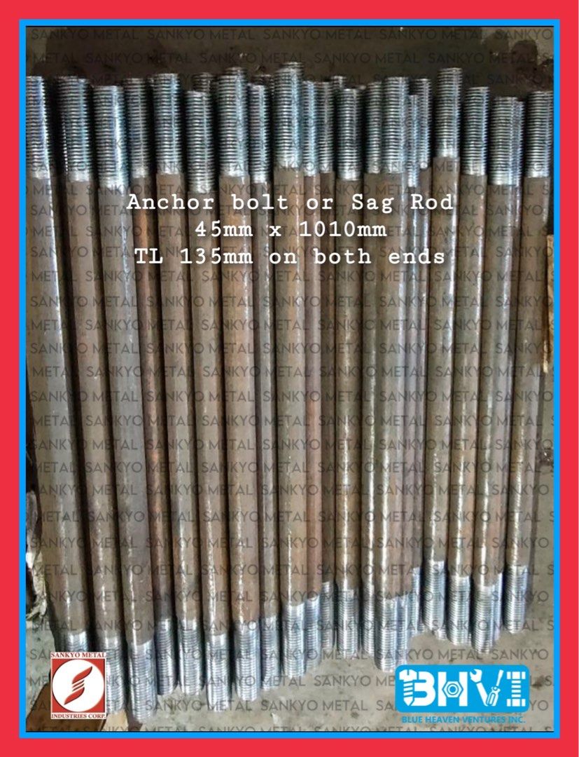 Sag rod or Stud bolt or Anchor bolt 45mm x 1010mm with thread of 135mm ...