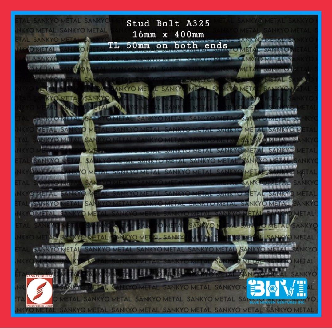 Stud bolt or structural bolt A325 16mm x 400mm with 50mm thread on both ...