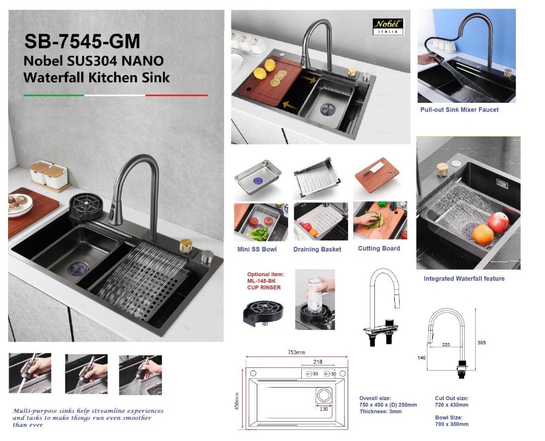SUS304 NANO COATING WATERFALL KITCHEN SINK SET (INCLUDED FULL SET ...