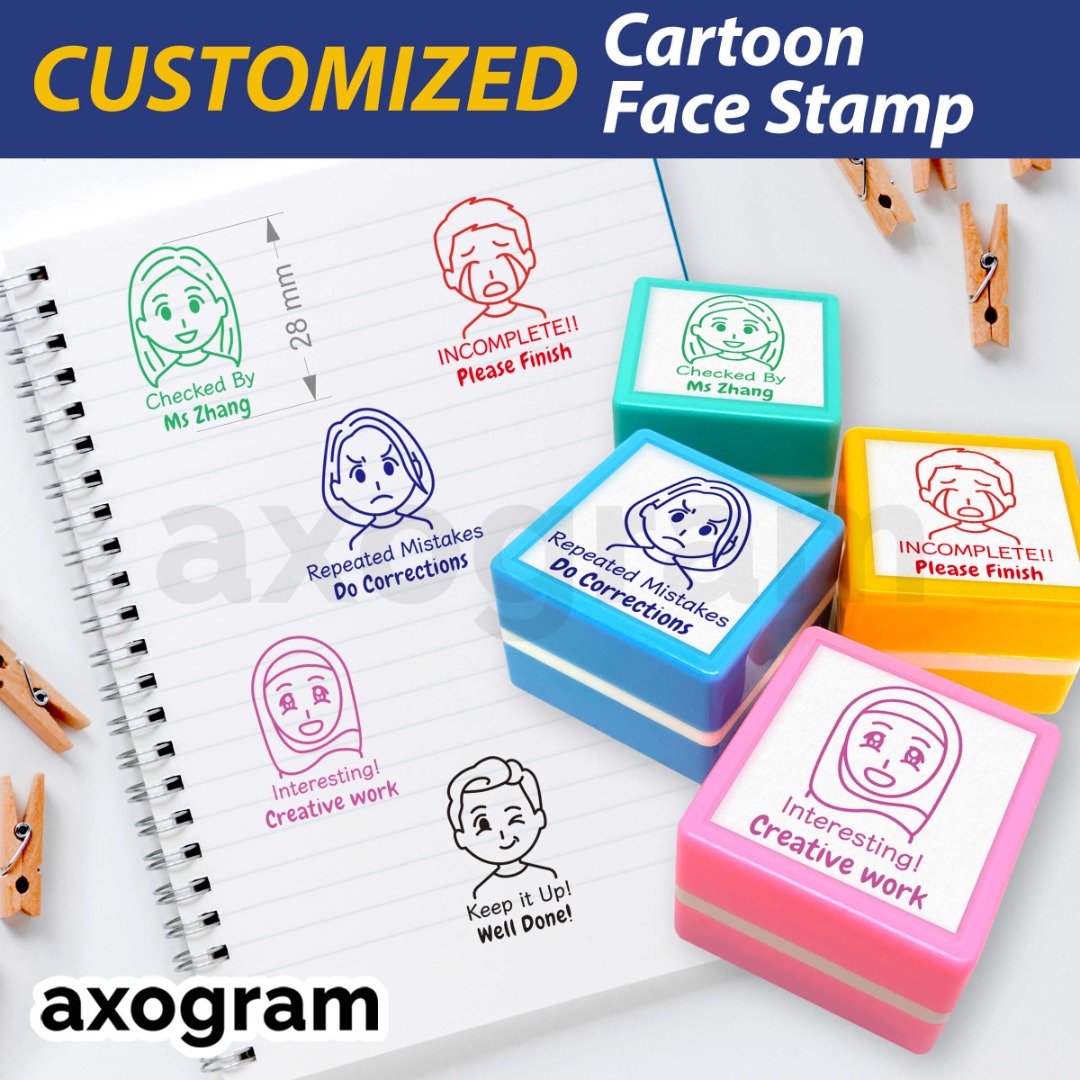 Teacher Cartoon Face Rubber Stamp | Personalised Customised Pre-ink ...