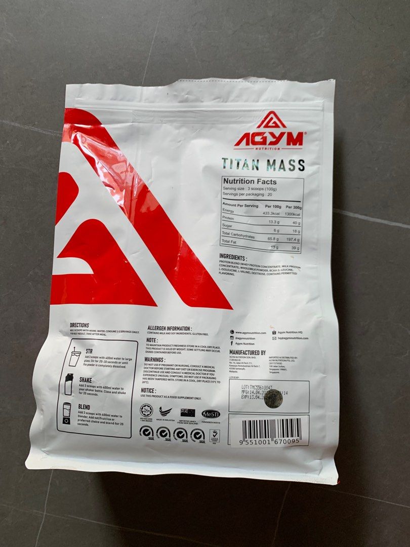 Titan Mass gainer (Agym nutrition), Health & Nutrition, Health ...