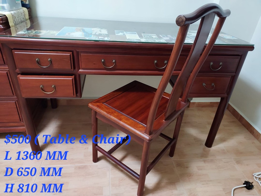 Vintage rosewood study table and chair, Furniture & Home Living ...
