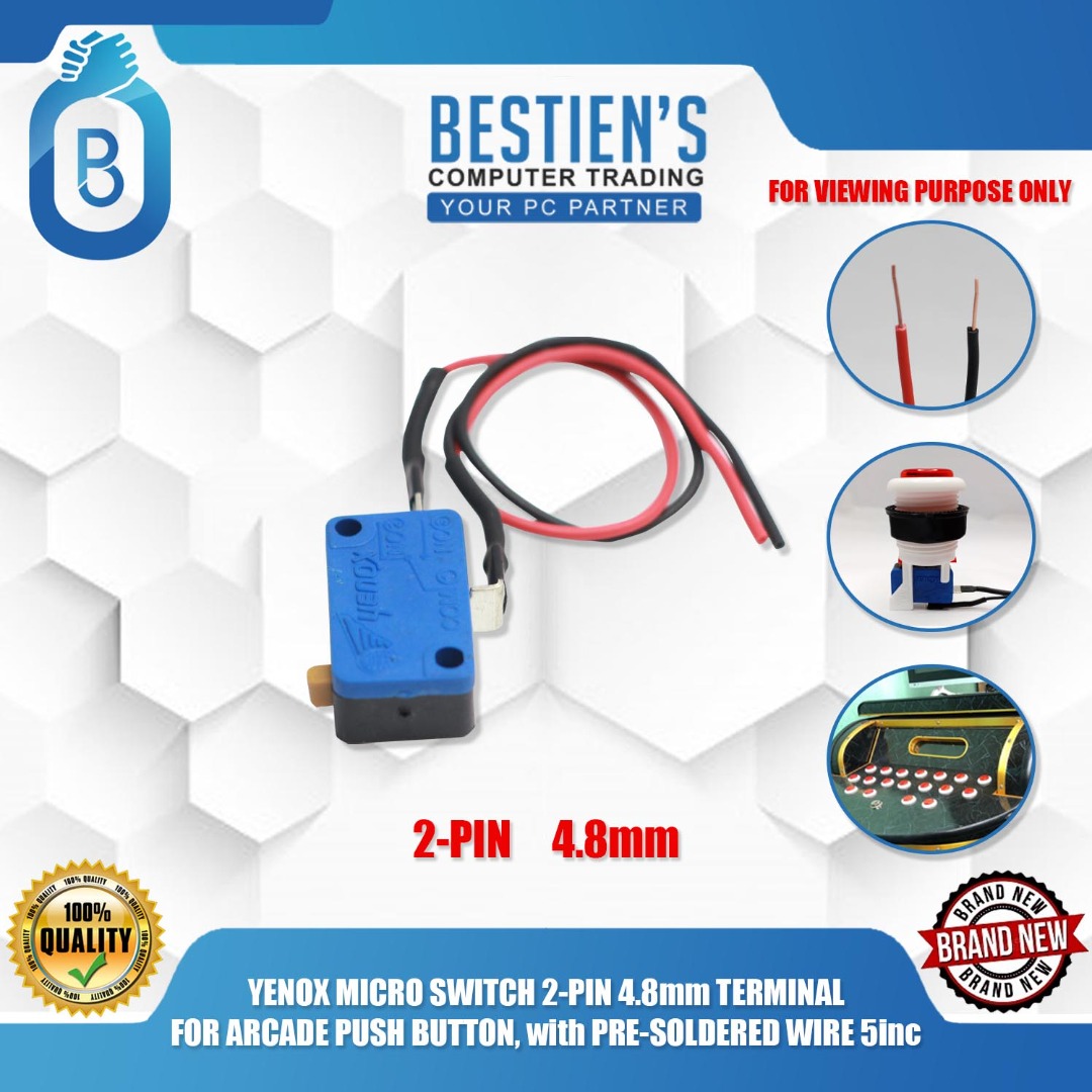YENOX MICRO SWITCH 2-PIN 4.8mm TERMINAL FOR ARCADE PUSH BUTTON, with ...