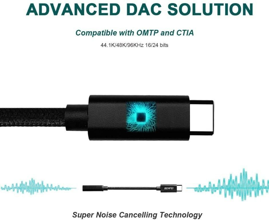 1331) USB-C TO 3.5MM HEADPHONE JACK ADAPTER, BENFEI HI-FI QUALITY AUDIO ...