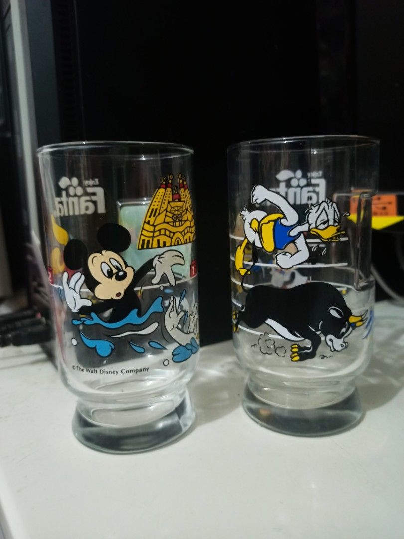 15cm enjoy fanta walt disney mickey mouse drinking glass set on Carousell