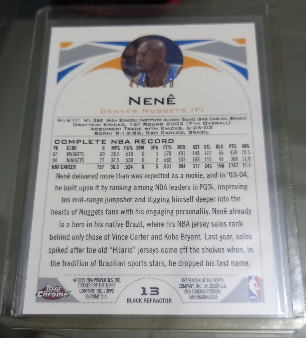 2005 NENE Topp Chrome Black Refractor serial numbered NBA Cards on ...