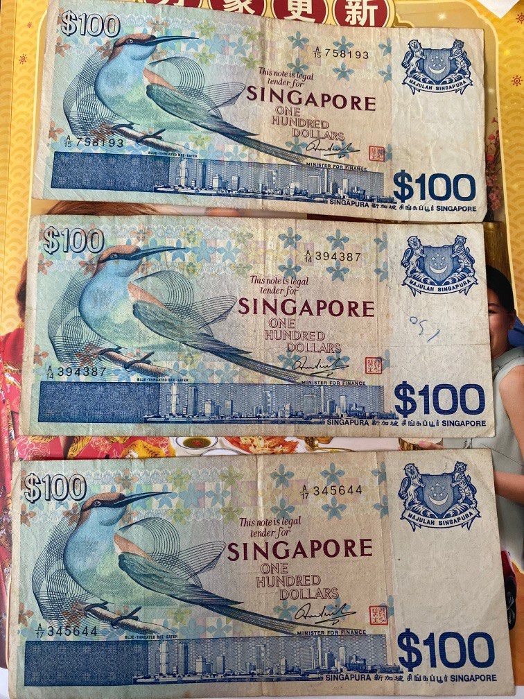 3pcs bird series $100 note | Singapore old note $100 bird series ...