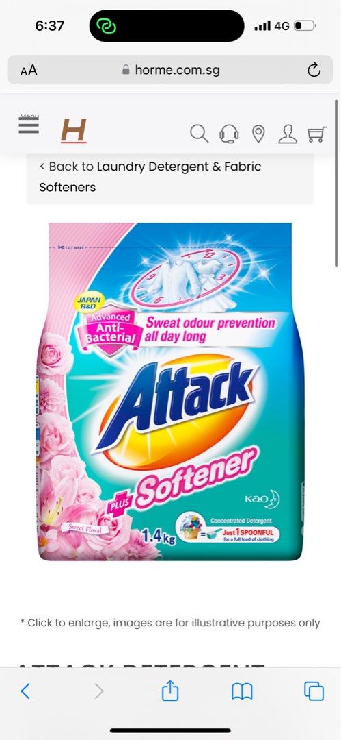 Attack detergent + softener powder 2.8KG sweet floral, Furniture & Home ...