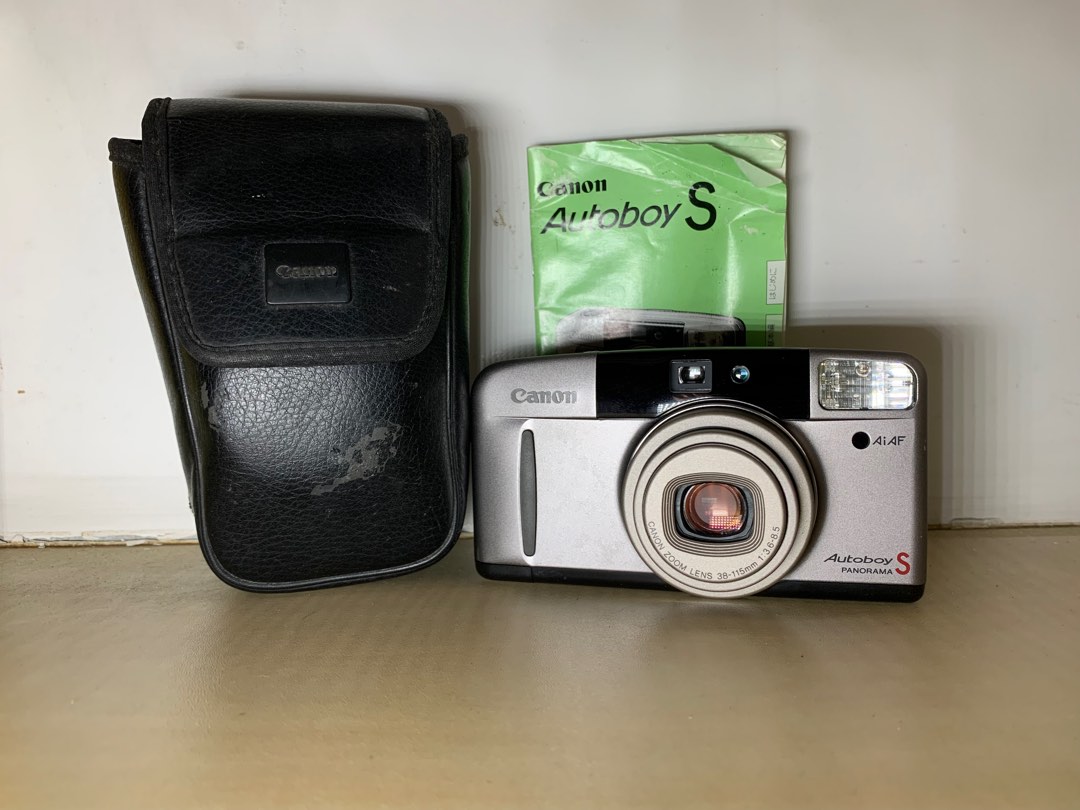 祝福語打印」Canon Autoboy S 底片相機 附保護套 日文說明書一份 基本功能電池測試ok, 相機攝影, 相機在旋轉拍賣