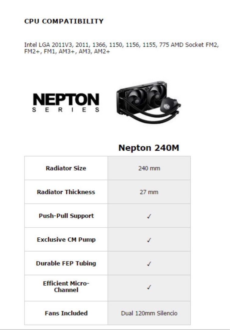 Cooler Master Nepton 240M AIO, Computers & Tech, Parts & Accessories ...