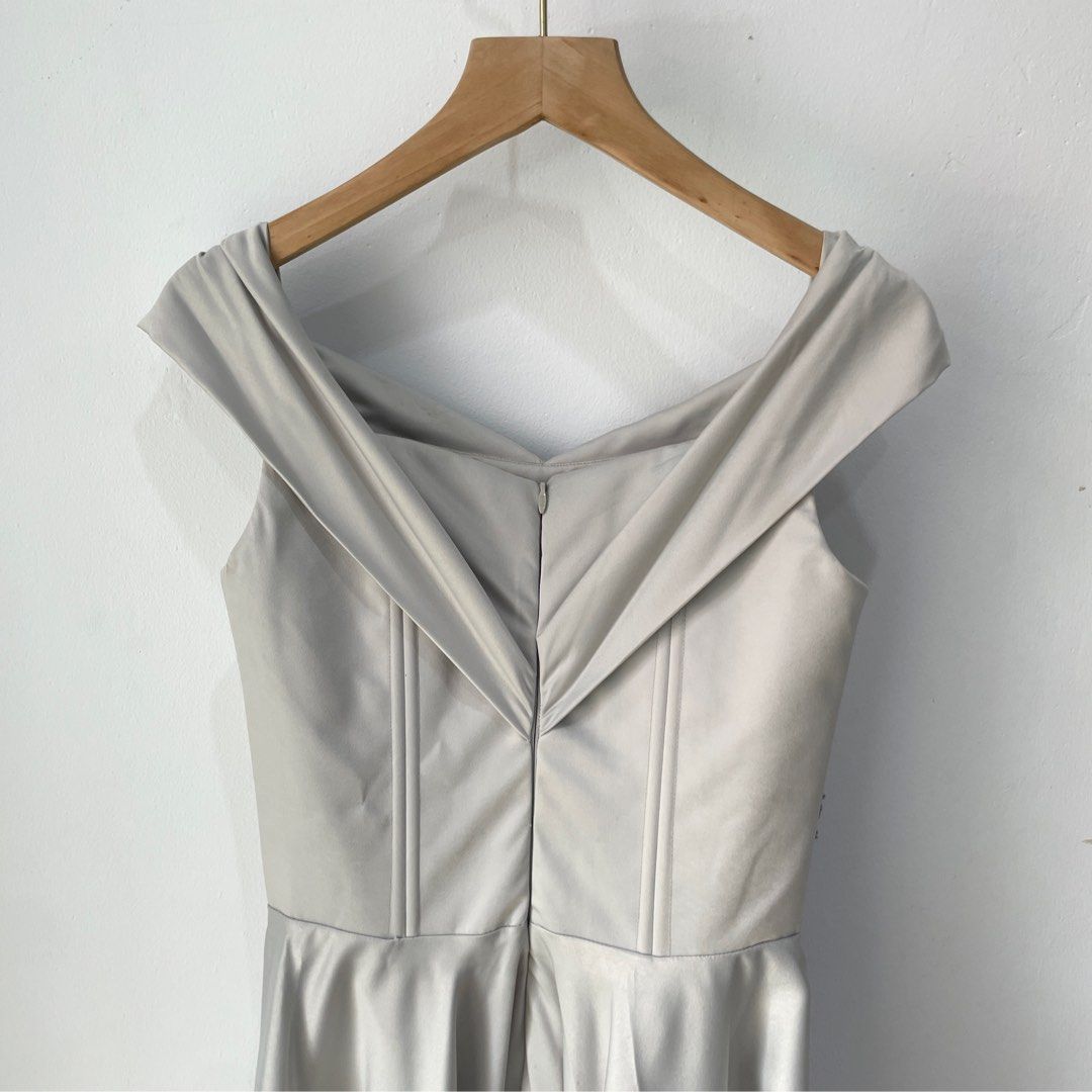Grey Off Shoulder Bustier Midi Maxi Dress Party Gown Wedding Prewed ...